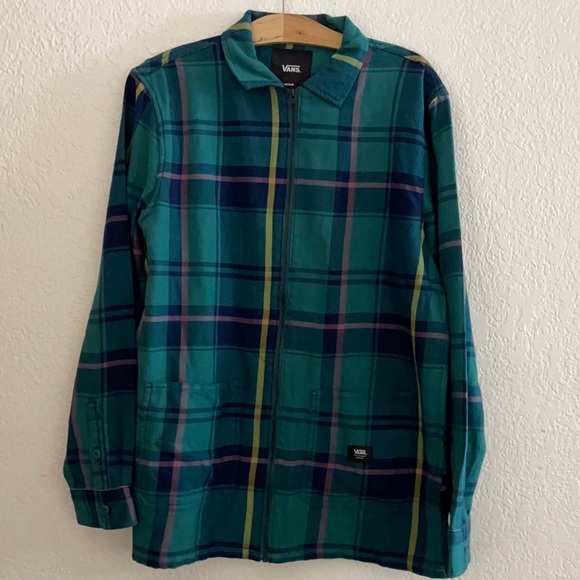 Vans | Jackets & Coats | Vans Mens Green Plaid Flannel Jacket Long ...